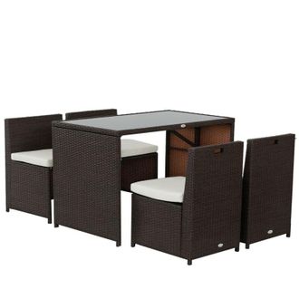 OUTSUNNY 5-teiliges Polyrattan Gartenm&ouml;bel-Set, wetterfest Balkonm&ouml;bel f&uuml;r 4 Personen Terrassenm&ouml;bel mit Tisch 4 St&uuml;hle Kissen, Lounge-Set Essgruppe