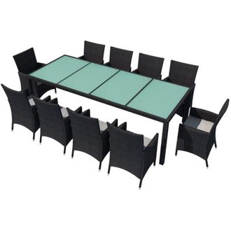 vidaXL 11-tlg. Garten-Essgruppe mit Auflagen Poly Rattan Schwarz Vidaxl