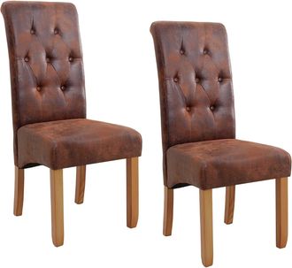 Invicta Interior 2er Set edler Stuhl CASA Vintage braun Kolonialstil mit Zierknöpfen Beine aus Massivholz Esszimmerstuhl