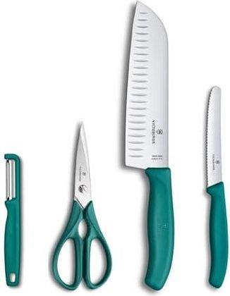 Victorinox by Swiss Army Classic Profi K&uuml;chenset, 4-teilig, Inkl. Sch&auml;ler, Schere, Santoku- und Tomatenmesser, Scharfe Klingen, 7-17 cm, Kunststoffgriffe, Schwarz