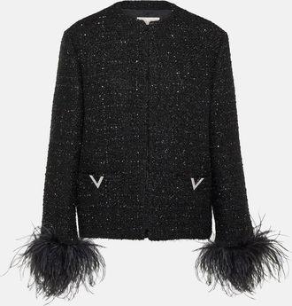 Valentino Jacke aus Tweed mit Federn