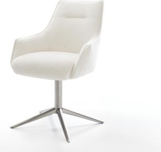 DELIFE Drehstuhl Alja-Flex mit Armlehnen Boucl&eacute; Soft Beige Fu&szlig;kreuz Edelstahl 360&deg; drehbar Wippfunktion Taschenfederkern, Esszimmerst&uuml;hle
