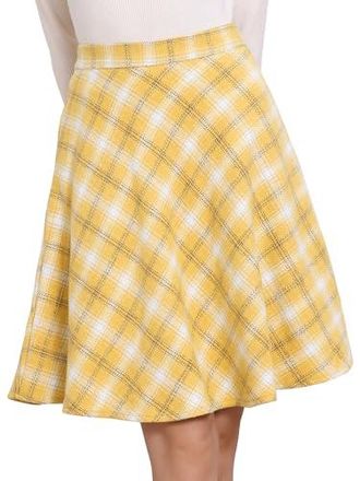 Allegra K Femmes Plaids Taille &eacute;lastique Genou Longueur peign&eacute; Une jupede No&euml;l Jaune S
