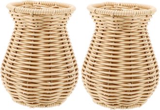 SOLUSTRE 2stücke Geflochtene Rattan-blumenvase Aus Kunststoff Rustikales Design Für Heimdekoration Handgefertigt Als Tischdekoration Oder Blumenarrangement Gee