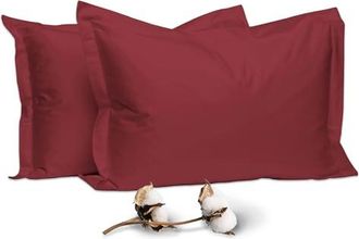 Pizuna Coton Peign&eacute; Set de 2 Taies doreiller 50x75 cm Rouge Rio, 100% Coton Longue Tige 400 Fils Armure Satin Taies doreiller Douces 50x75 en Coton (Rouge Ri