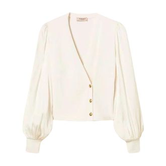 Twinset Asymmetrischer V-Ausschnitt Strickpullover mit Wickeloptik - - Blouses & Shirts - Damen - Wei&szlig; - L
