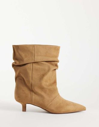 Asos Rosario Slouch-Kitten-Heel-Stiefel in Taupe aus Velourslederimitat-Neutral