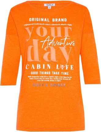 soccx Damen Shirt mit verkürzten Ärmeln und Label Print Brilliant Orange Neon, XXXL