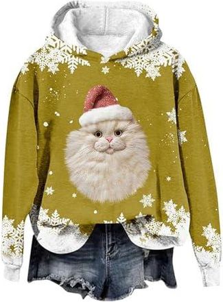 Generic 2026 Sweat à capuche à manches longues pour femme Motif Père Noël décontracté, jaune, 3XL