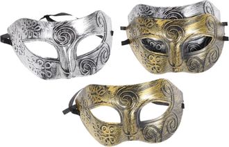 Valiclud 4 Stück Antike Halbgesichts Maskerade Maske für Herren Handbemalt Venezianische Karnevalsmasken Bronze und Silber Leichtes Material Komfortabel für Ma
