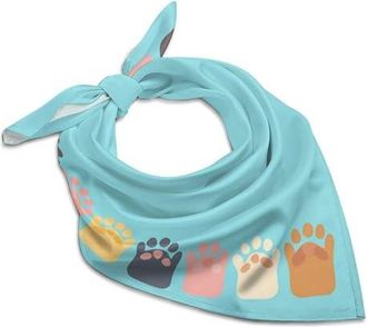 Generic Écharpe carrée en soie colorée avec empreintes de pattes de chat - Écharpe légère pour cheveux - Respirant - Cadeau pour femme et homme, multicolore, 