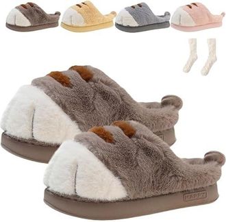 Generic Pantoufles Femme Confortable, Chaussons Pattes De Chat Pour Femme, Pantoufles Chaudes et Confortables en Forme de Patte de Chat, Chaussures de Maison 