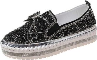 Generic Mocassins Femme Chaussures De Marche À Noeud Paillettes Plateforme sans Lacets Chaussures de Bateau Basses Antidérapant léger Tendances Sneakers 38