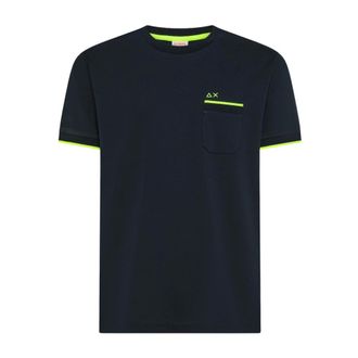 Sun 68 Homme, Tops, Bleu, Taille: XL T-Shirt Piquet Small Stripe Fluo S/S