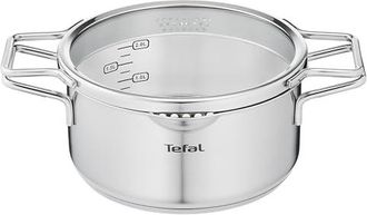 T-fal H85244 Nordica Kochtopf 20 cm mit Glasdeckel (Doppelgriffe, Edelstahl-Topf, alle Herdarten, induktionsgeeignet, robuster Boden) Edelstahl