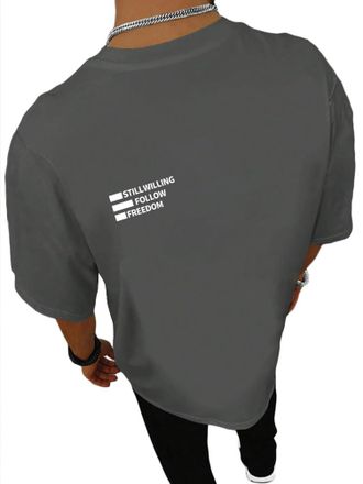 TOMWELL Oversized Tshirt Herren Rundhals Kurzarm Lose Sommer Oberteile Mode T-Shirt mit Backprint Vintage Drucken Streetwear Sport Casual Lang Tops D Dunkelgr