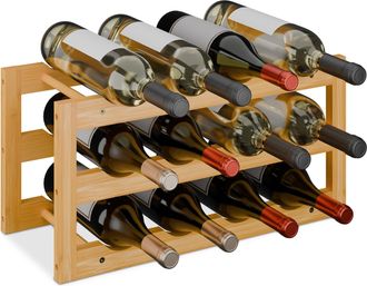 Relaxdays Weinregal, für Weinflaschen, Flaschenregal, 12 Flaschen, HxBxT: 28 x 56 x 24 cm, aus Bambus, Weinhalter, natur
