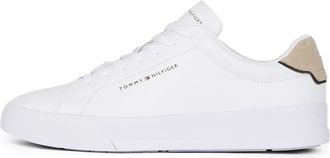 Tommy Hilfiger Herren Court Sneaker Detail Essential aus Leder, Wei&szlig; (White/Sandal Wood), 40