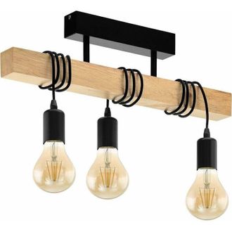 Gabrielle Lampe de Plafond 3, Plafonnier Vintage &agrave; 3 Flammes au Design Industriel, Suspension R&eacute;tro en Acier et en Bois, Couleur : Noir, Marron - Gabrielle