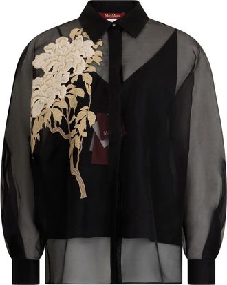 Max Mara Femme, Blouses et Chemises, Noir, Taille: 42 FR Blouse en soie mousseline &agrave; manches longues