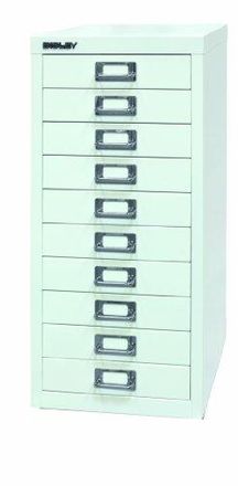 Bisley MultiDrawer, 29er Serie, DIN A4, 10 Schubladen, Metall, 696 Verkehrsweiß, 38 x 27.9 x 59 cm