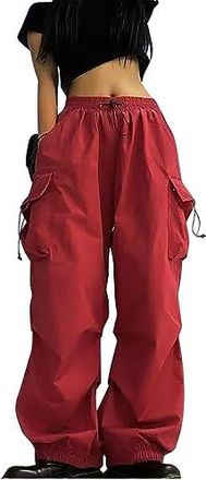 Generic Pantalon cargo pour femme, coupe ample, coupe haute, coupe haute, jambes larges, automne et été, 2024, Y-038 Rouge, S