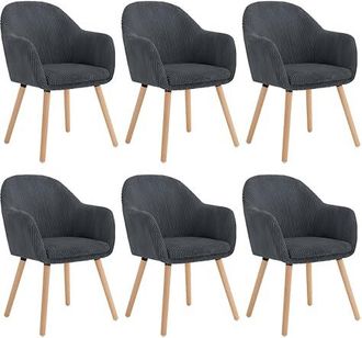 Woltu Chaises de Salle &agrave; Manger Lot de 6, Chaise de Cuisine avec Accoudoirs, Chaise Rembourr&eacute;e avec Pieds en Bois Massif, en Velours C&ocirc;tel&eacute;, Gris Fonc&eacute;