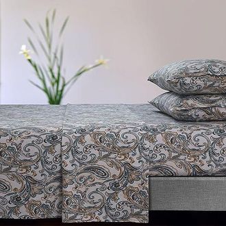 Tribeca Living Camilla Paisley Bettlaken-Set aus Flanell, extra tief, 170 g/m&sup2;, Queen Green