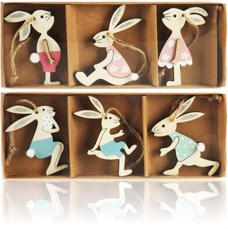 Com-Four 6X Dekoaufhänger Hase - Osterschmuck aus Holz zum Aufhängen - Holzaufhänger Hasen zum Dekorieren - Ostern (6 Stück - Osterhasen)