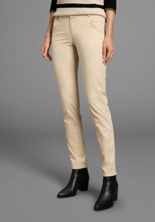 DELMAO Chinohose DELMAO, Damen, Gr. 34, N-Gr, beige, Web, Obermaterial: 98% Baumwolle, 2% Elasthan, unifarben, regular fit lang, Hosen Chinohose, mit spotive