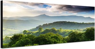 Paul Sinus Art Landschaftsbild Morgenhimmel Wolken 150x50cm als Panorama auf Leinwand und Keilrahmen fertig zum aufhängen - Unsere Leinwandbilder bestechen durch ihr