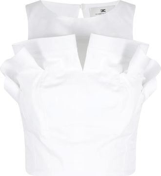 Elisabetta Franchi Femme, Tops, Blanc, Taille: 38 FR Top &agrave; volants