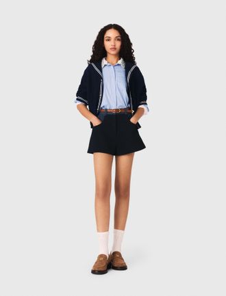Maje Short En Tweed Et D&eacute;tails Denim - Bleu Marine - Maje