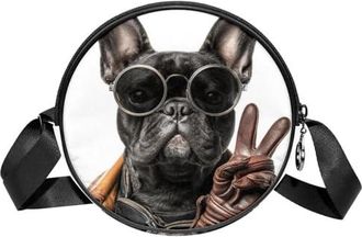 Generic Sac &agrave; bandouli&egrave;re rond pour femme, petit sac &agrave; bandouli&egrave;re cool avec fermeture &eacute;clair, bretelles r&eacute;glables, sac &agrave; main rond d&eacute;contract&eacute; pour femmes et