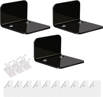 Generico Kleines schwebendes, Acryl-H&auml;ngeregal mit 10 selbstklebenden Flicken und 6 Kabelclips, Nagelloses Wandregal f&uuml;r Zuhause, B&uuml;ro, Schule, Schule