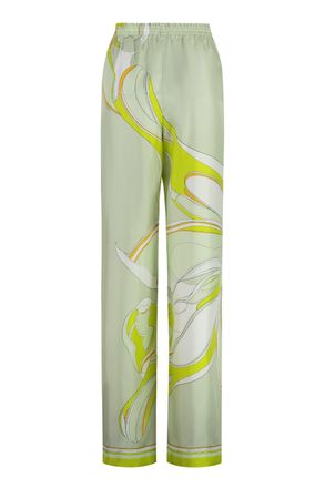 Tory Burch Womens Printed Silk Pants Green Wide-Leg Trousers