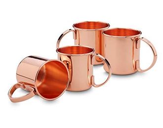 Echtwerk Set de gobelets en cuivre, verres en acier inoxydable, set de cocktail, pour le gin, la vodka, la bi&egrave;re et les boissons froides, 4x gobelets en cuivre