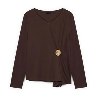 Fiorella Rubino Jersey-T-Shirt mit Wickeldesign - - Blouses & Shirts - Damen - Braun - XL