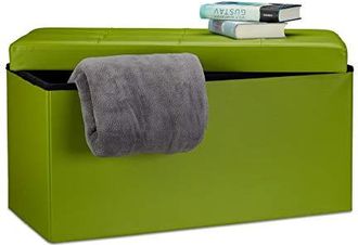 Relaxdays Faltbare Sitzbank 38 x 76 x 38 cm HxBxT, 2-Sitzer m. Stauraum, Kunstleder Sitzhocker 300 kg belastbar, grün