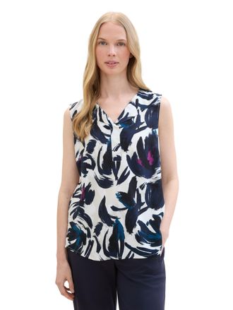 Tom Tailor Damen Blusen Top mit Muster, dark blue floral design, 34