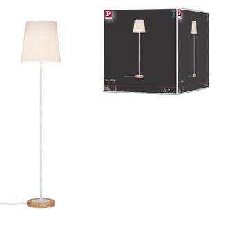 Paulmann 79634 Neordic Stellan Stehleuchte max. 1x20W Stehlampe f&uuml;r E27 Lampen Standleuchte mit Stoffschirm Wei&szlig;/Holz 230V ohne Leuchtmittel