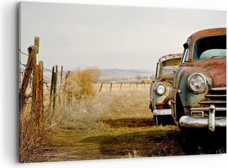 Arttor Bilder auf Leinwand 100x70cm Leinwandbild mit Rahmen Auto Alt Feld Gro&szlig; Wanddeko Bild Schlafzimmer K&uuml;che Deko Wandbilder Dekoration Wohnzimmer Wall De