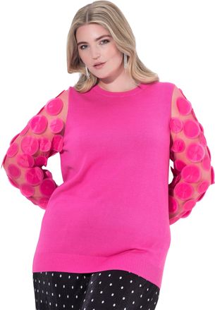 Miamoda Damen gro&szlig;e Gr&ouml;&szlig;en &Uuml;bergr&ouml;&szlig;en Plus Size Pullover, Komfort Fit, Langarm mit 3D-Applikationen hibiskuspink 50+ 842485510-50+