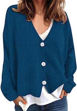 Generic Femmes Automne et Hiver Simple d&eacute;contract&eacute; Confortable Couleur Unie Pull tricot&eacute; Cardigan Bouton &agrave; Manches Longues Veste Courte Plaid Polaire Pull (Bl