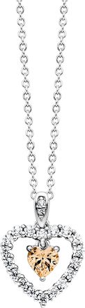 Julie Julsen Anh&auml;nger mit Kette 925 Silber rhodiniert Herz Zirkonia wei&szlig; champagner