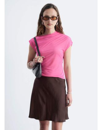 & Other Stories transparentes asymmetrisches One-Shoulder-Top mit Raffungen in leuchtendem Pink-Rosa