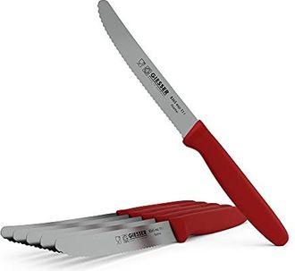 GIESSER seit 1776 - Made in Germany - Tomatenmesser 6er Set rot, Klinge 11 cm, rutschfest, kleines Universalmesser sp&uuml;lmaschinenfest, rostfrei