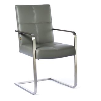 SIX Freischwinger Leder-Stuhl Libero Edelstahl Konferenz-St&uuml;hle Besucher-Stuhl Grau