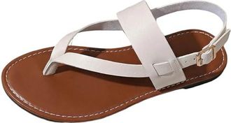 Generic Sandales plates &agrave; bout ouvert pour femme - &Eacute;l&eacute;gantes - Classiques - Confortables - L&eacute;g&egrave;res - Respirantes - Pour l&eacute;t&eacute; et la plage, blanc, 39.5 EU