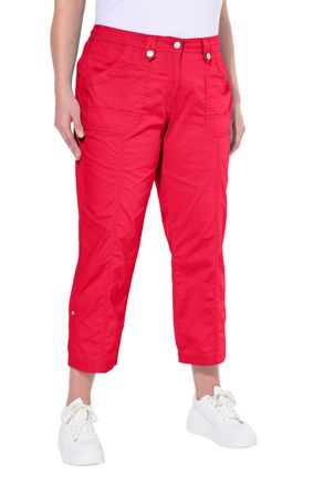 Ulla Popken Damen gro&szlig;e Gr&ouml;&szlig;en Cargohose mit Krempelbein Hose, rot, 52